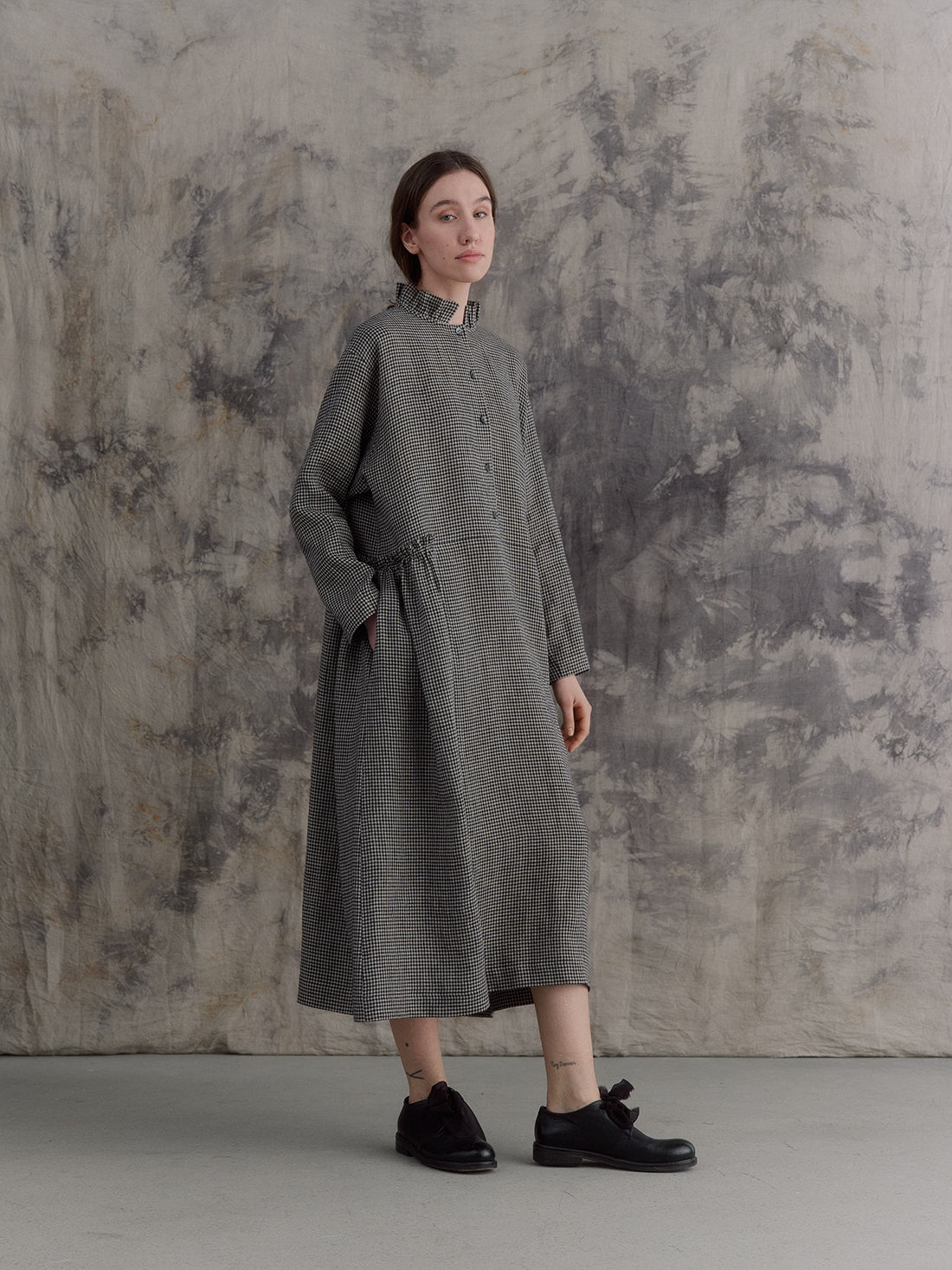 Check Pattern Side Gathers Dress – muku