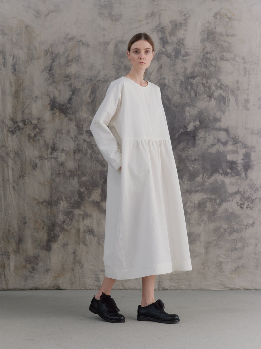 Milk White Gathered Dress – muku